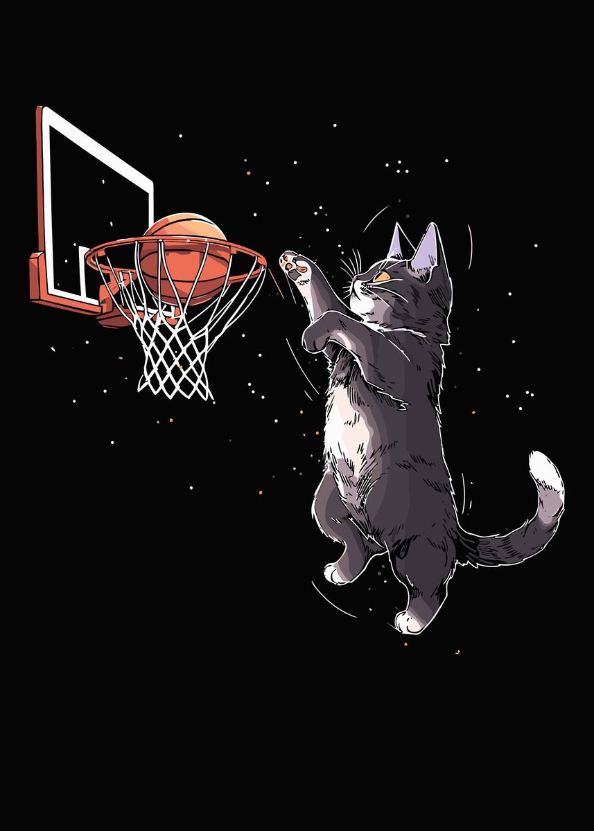 'Cat Space Dunk' Poster, picture, metal print, paint by Avus Huel ...