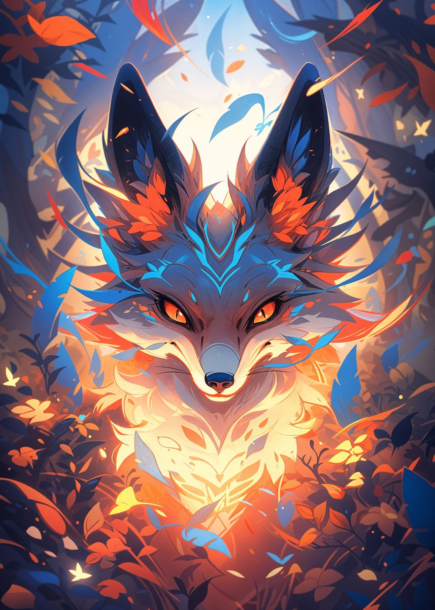 'Mystical Fox in Forest' Poster, picture, metal print, paint by ...
