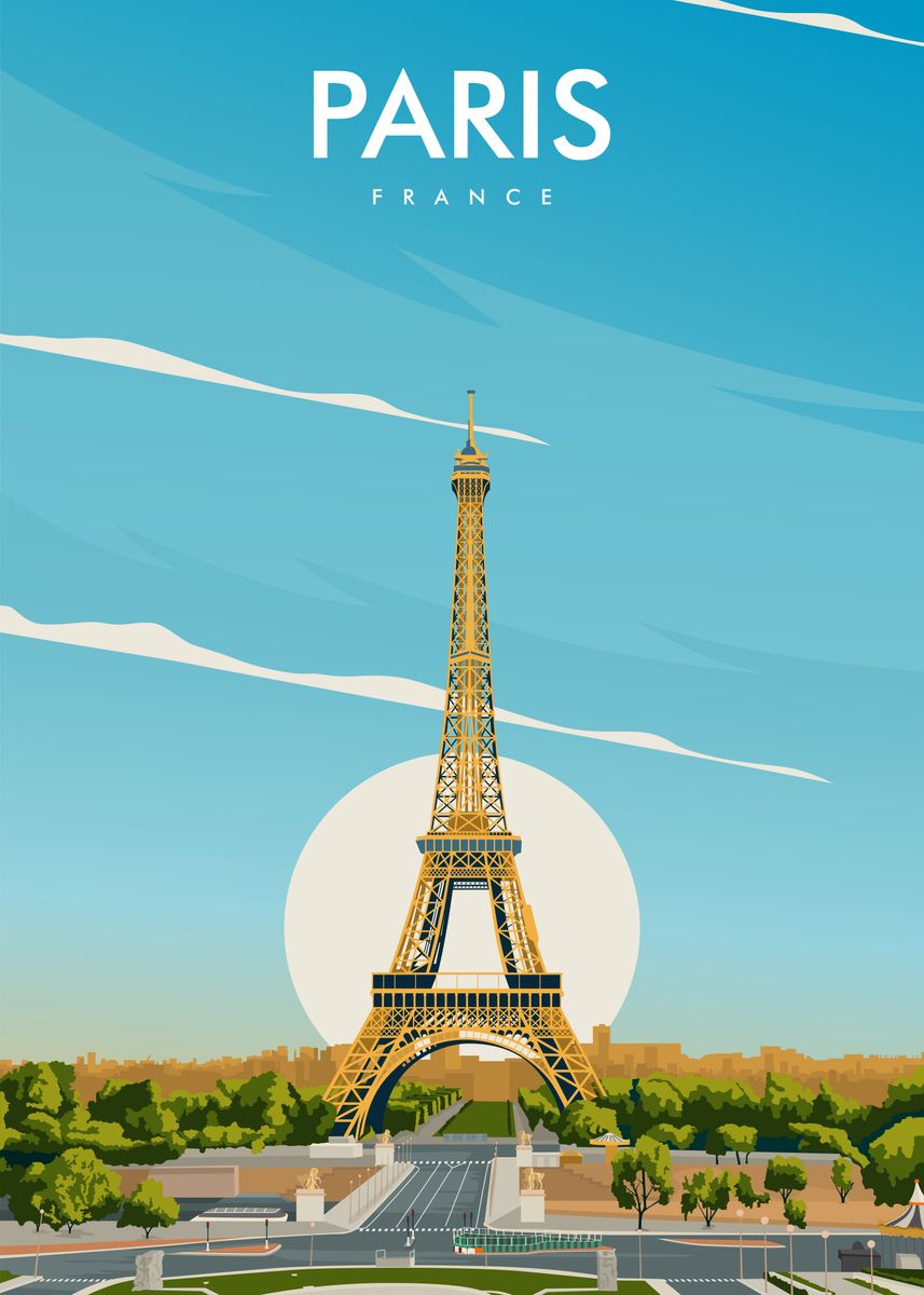 'Paris France Travel Poster' Poster, picture, metal print, paint by ...