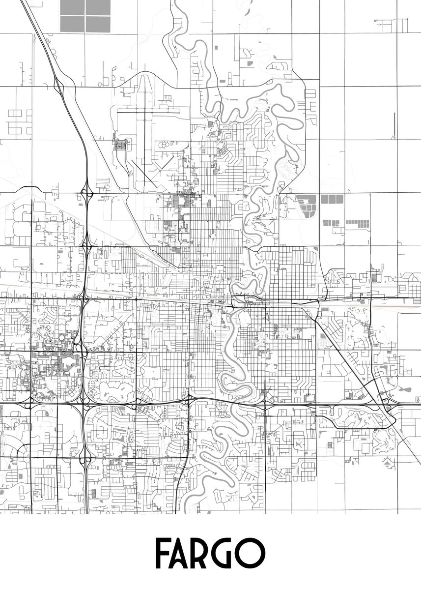 'Fargo City Map' Poster, picture, metal print, paint by Sam Kal | Displate