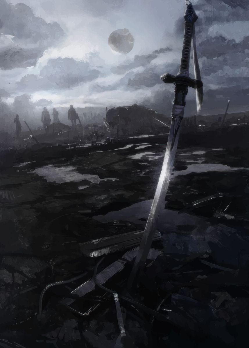 'Lone Sword in a Desolate Landscape' Poster, picture, metal print ...