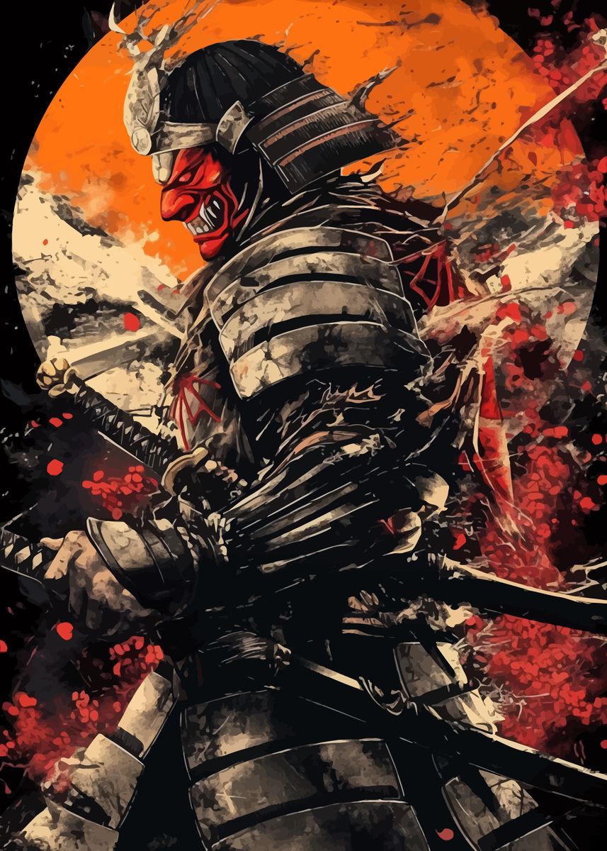 'Scary Samurai' Poster, picture, metal print, paint by DUMBROS | Displate