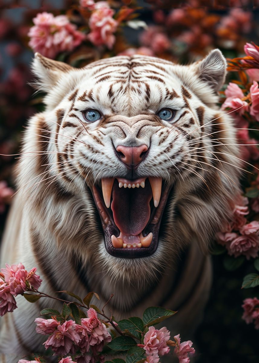 'White Tiger Roaring' Poster, picture, metal print, paint by Shibuz4 ...