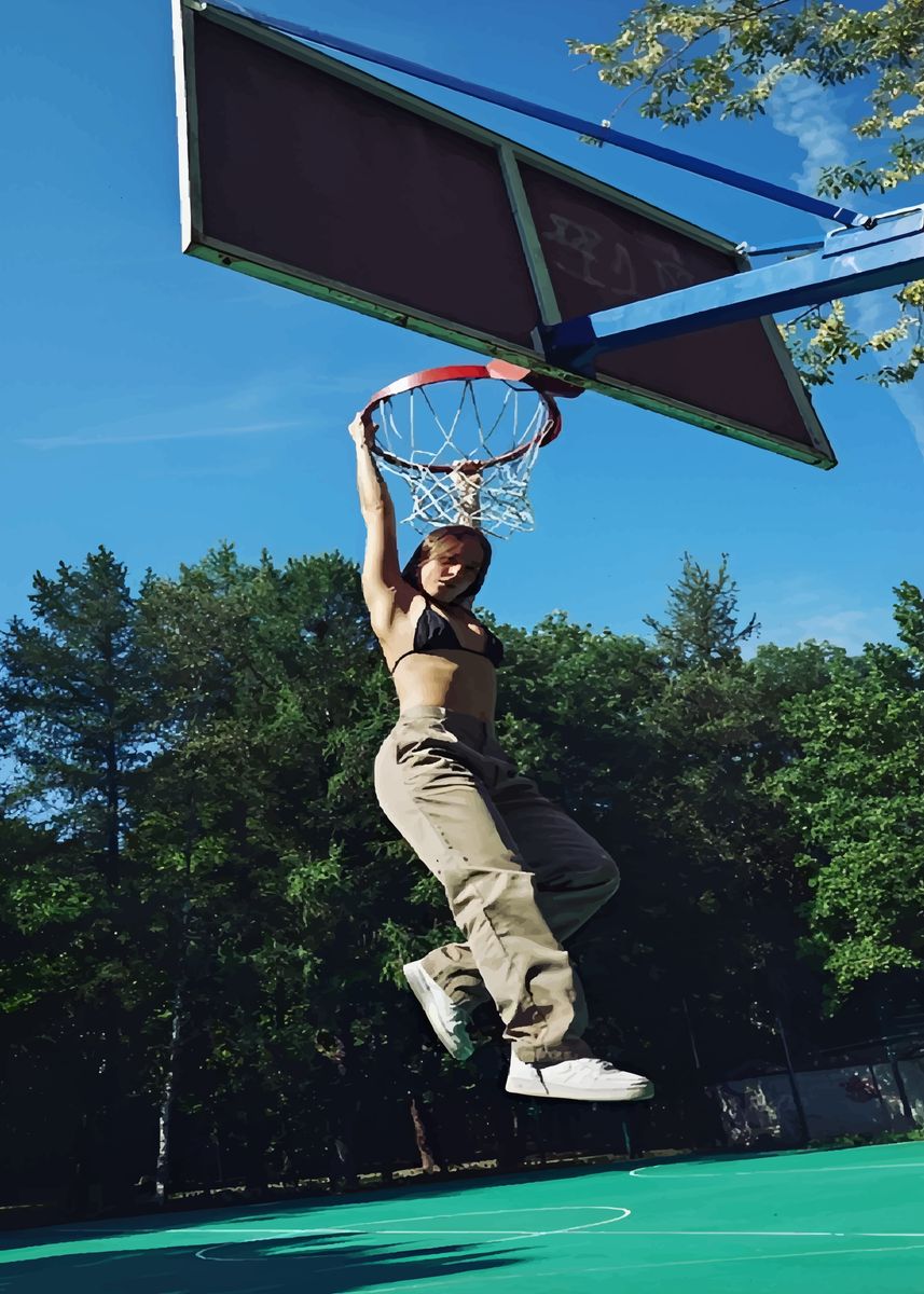 'Woman Dunking Basketball' Poster, picture, metal print, paint by ...