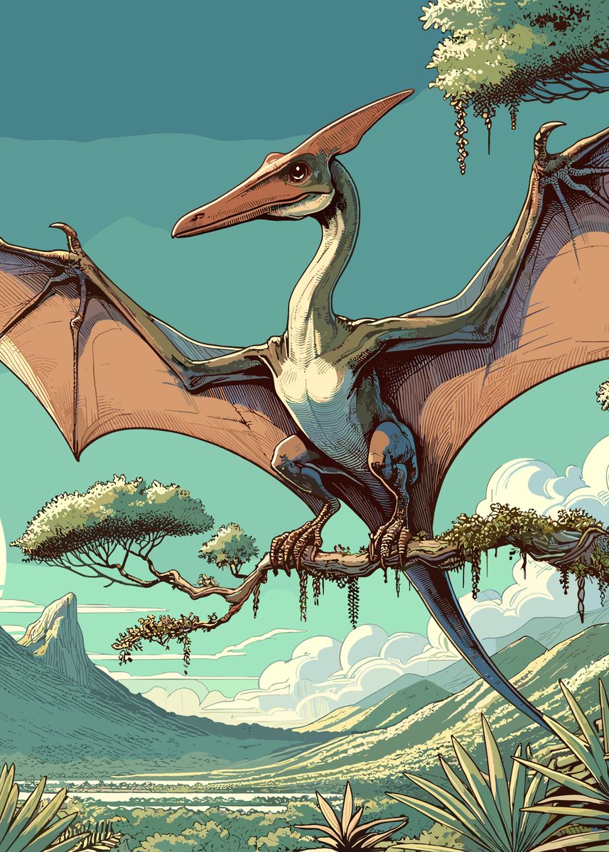 'Pterodactyl on Branch' Poster, picture, metal print, paint by Ray ...