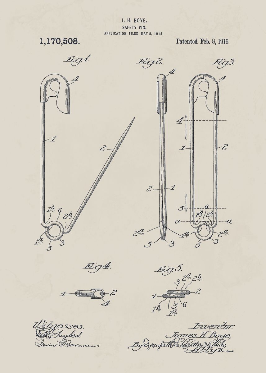 'Safety Pin Patent Drawing' Poster, picture, metal print, paint by ...