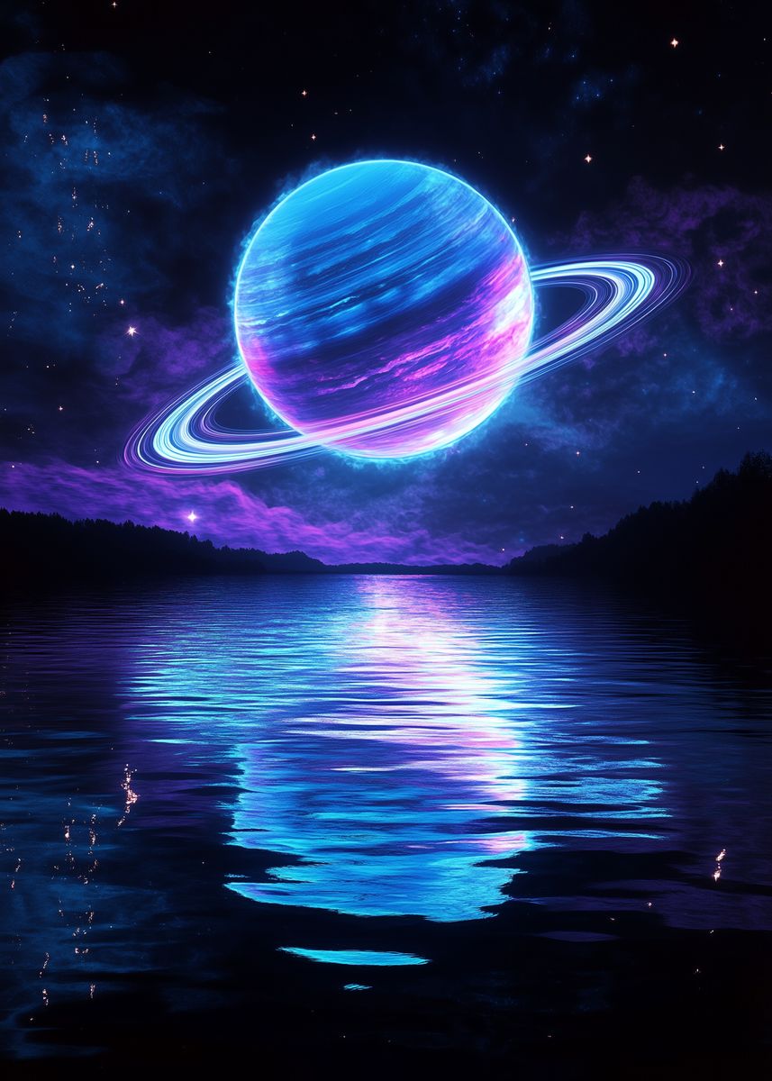 'Glowing Planet Over Water' Poster, picture, metal print, paint by hadi ...