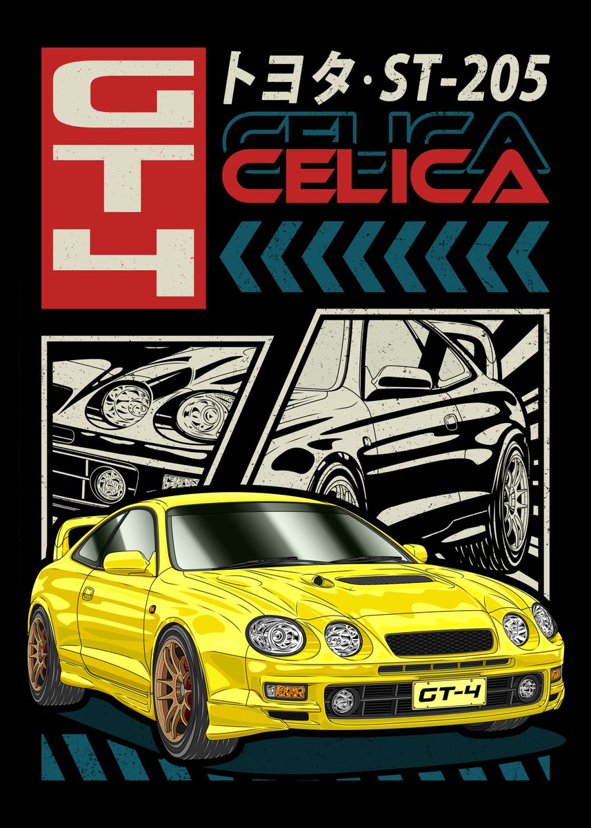 'JDM Celica GT-4 ST205 Comic Style' Poster, picture, metal print, paint ...