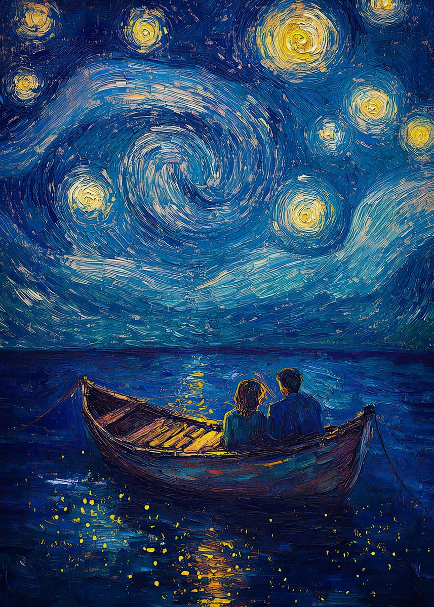 'Starry Night Boat' Poster, picture, metal print, paint by JaidonCurran ...