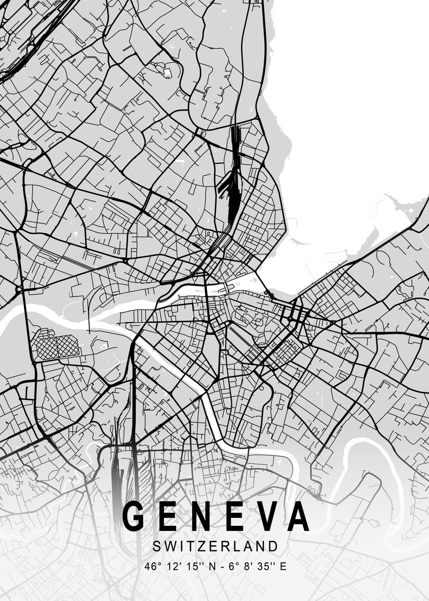 'Geneva Light City Map' Poster, picture, metal print, paint by ...