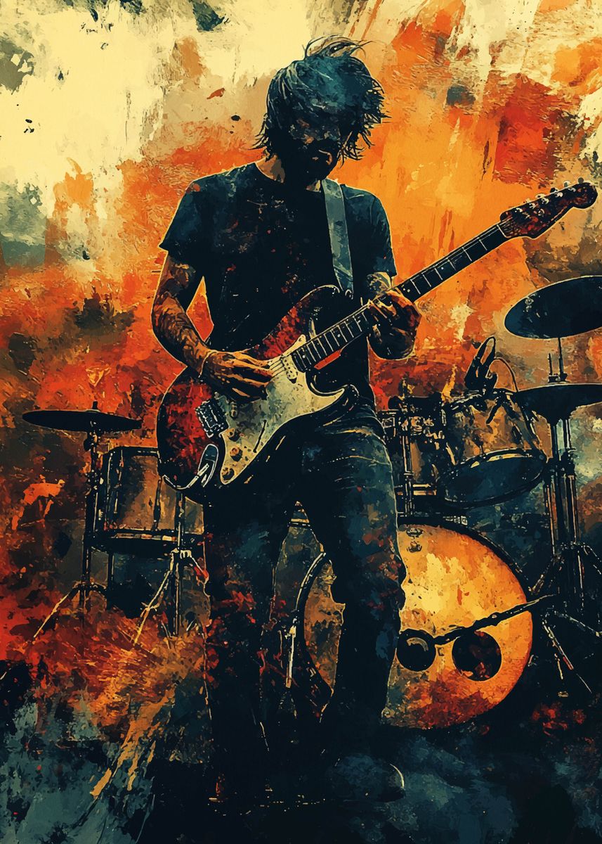 'Guitarist in Action' Poster, picture, metal print, paint by Hojay lkan ...