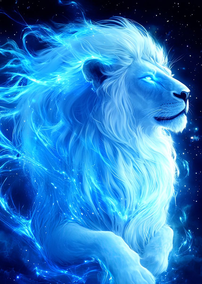 'Blue Flame Lion' Poster, picture, metal print, paint by Sunny Artist ...