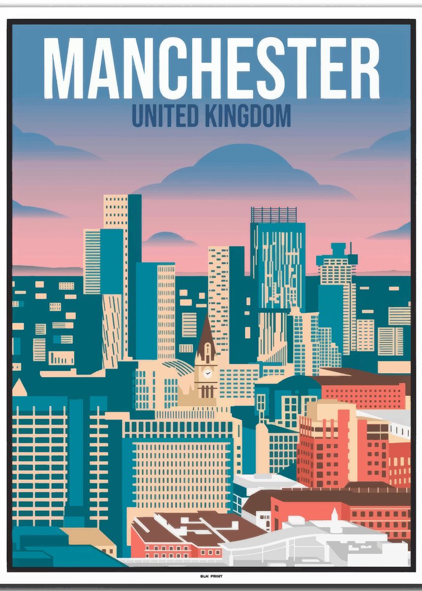 'Manchester Skyline Poster' Poster, picture, metal print, paint by kapten wowok | Displate