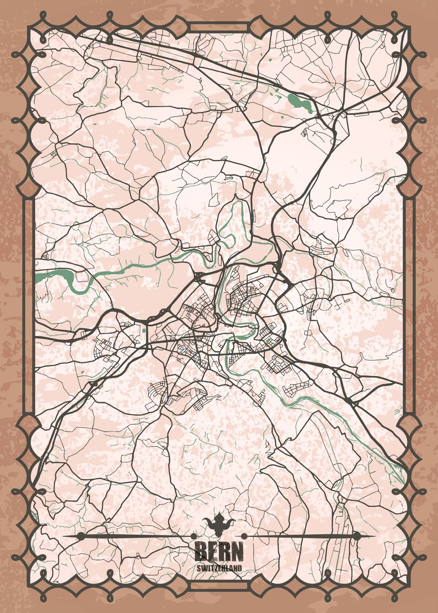 'Bern City Map' Poster, picture, metal print, paint by DE Maps | Displate