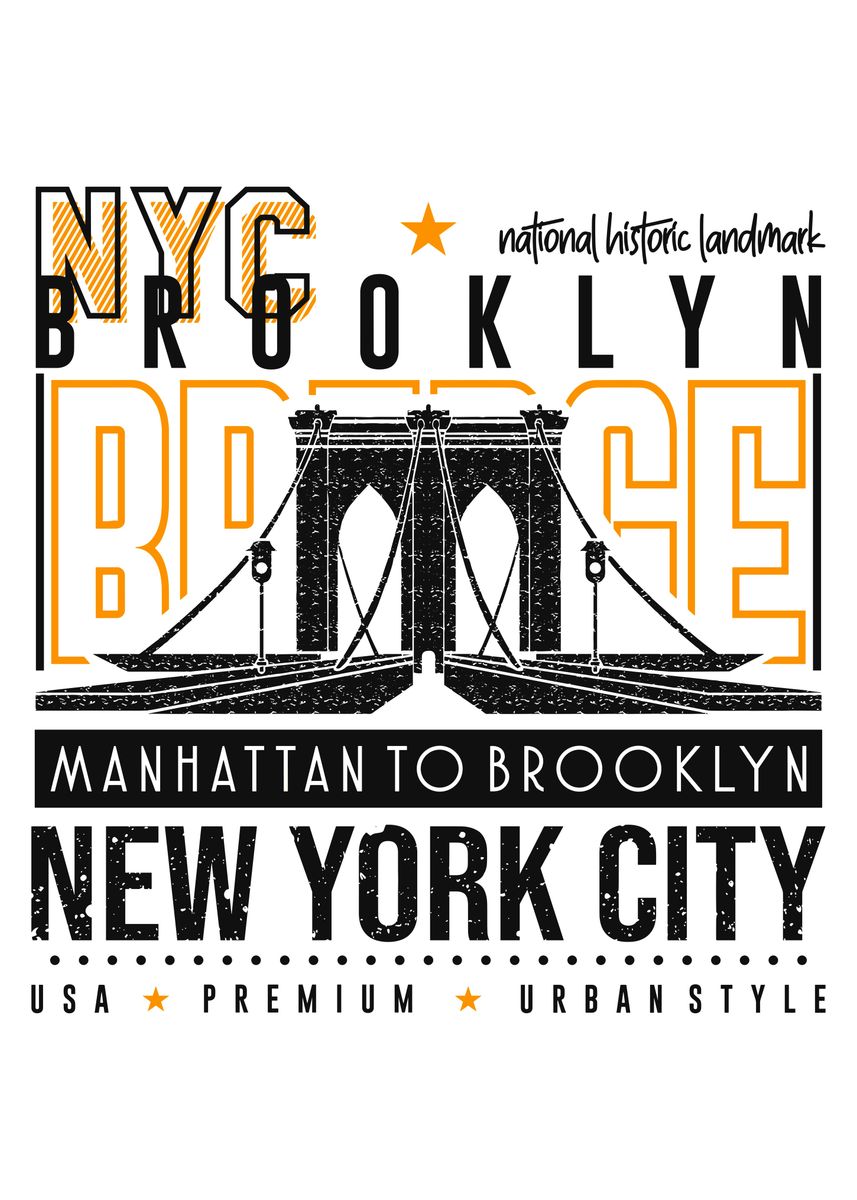 'NYC Brooklyn Bridge Graphic' Poster, picture, metal print, paint by ...