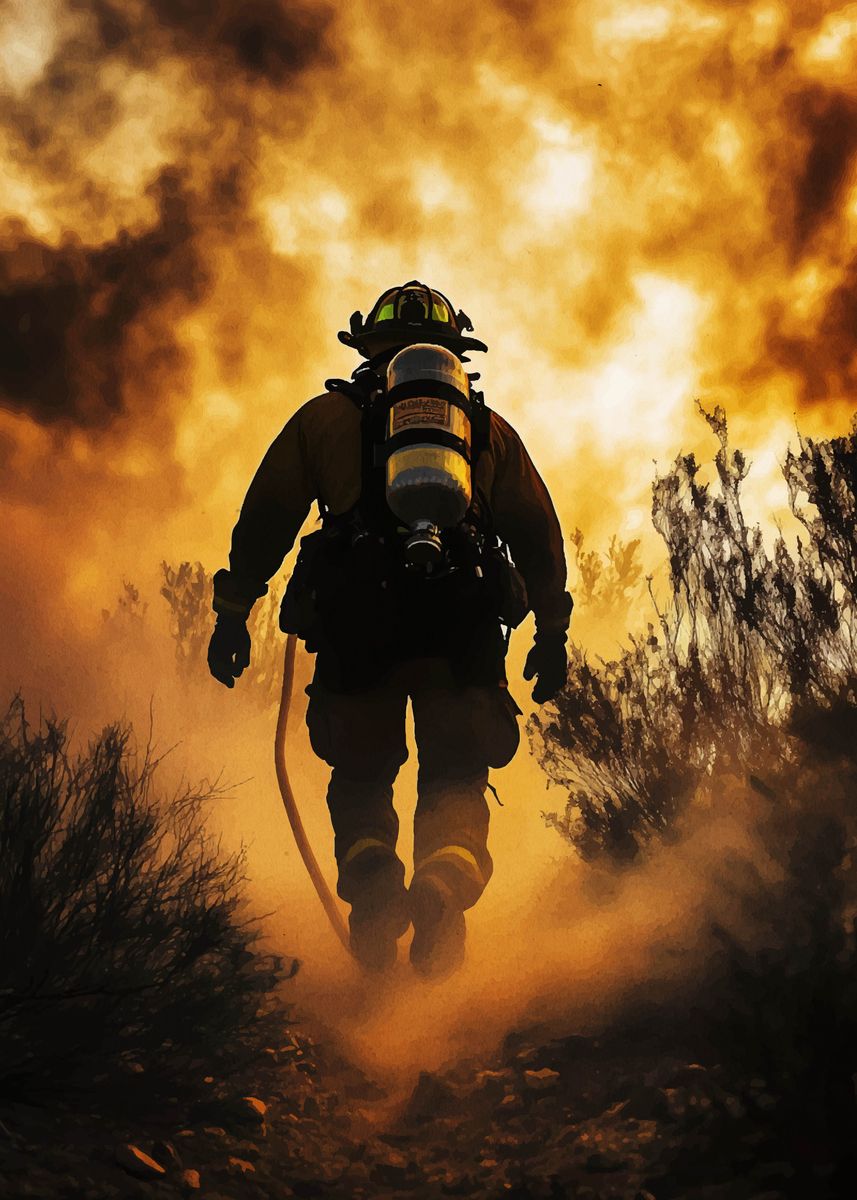 'Firefighter in Smoke' Poster, picture, metal print, paint by Zarah ...