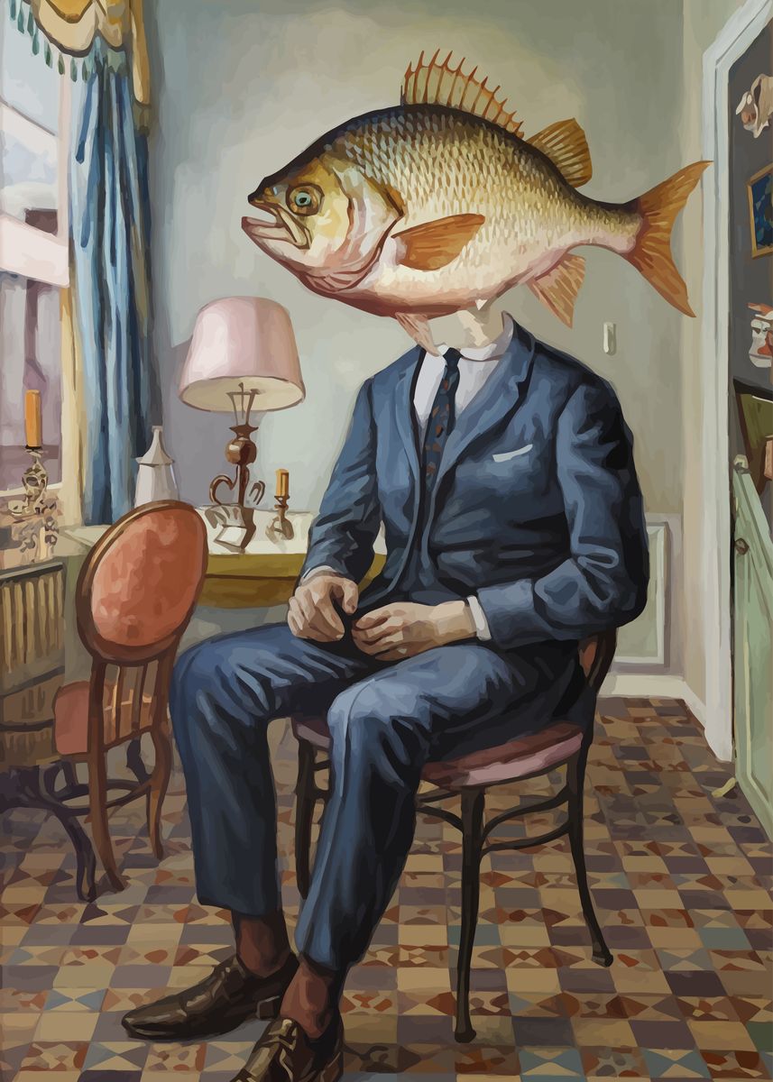 'Fish-Headed Man in Suit' Poster, picture, metal print, paint by ...