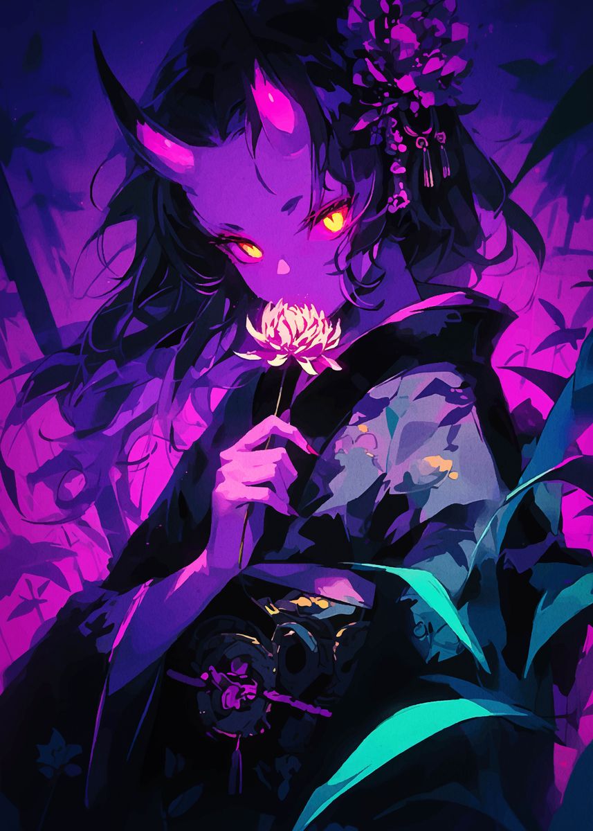 'Demon Girl with Flower' Poster, picture, metal print, paint by Traci ...