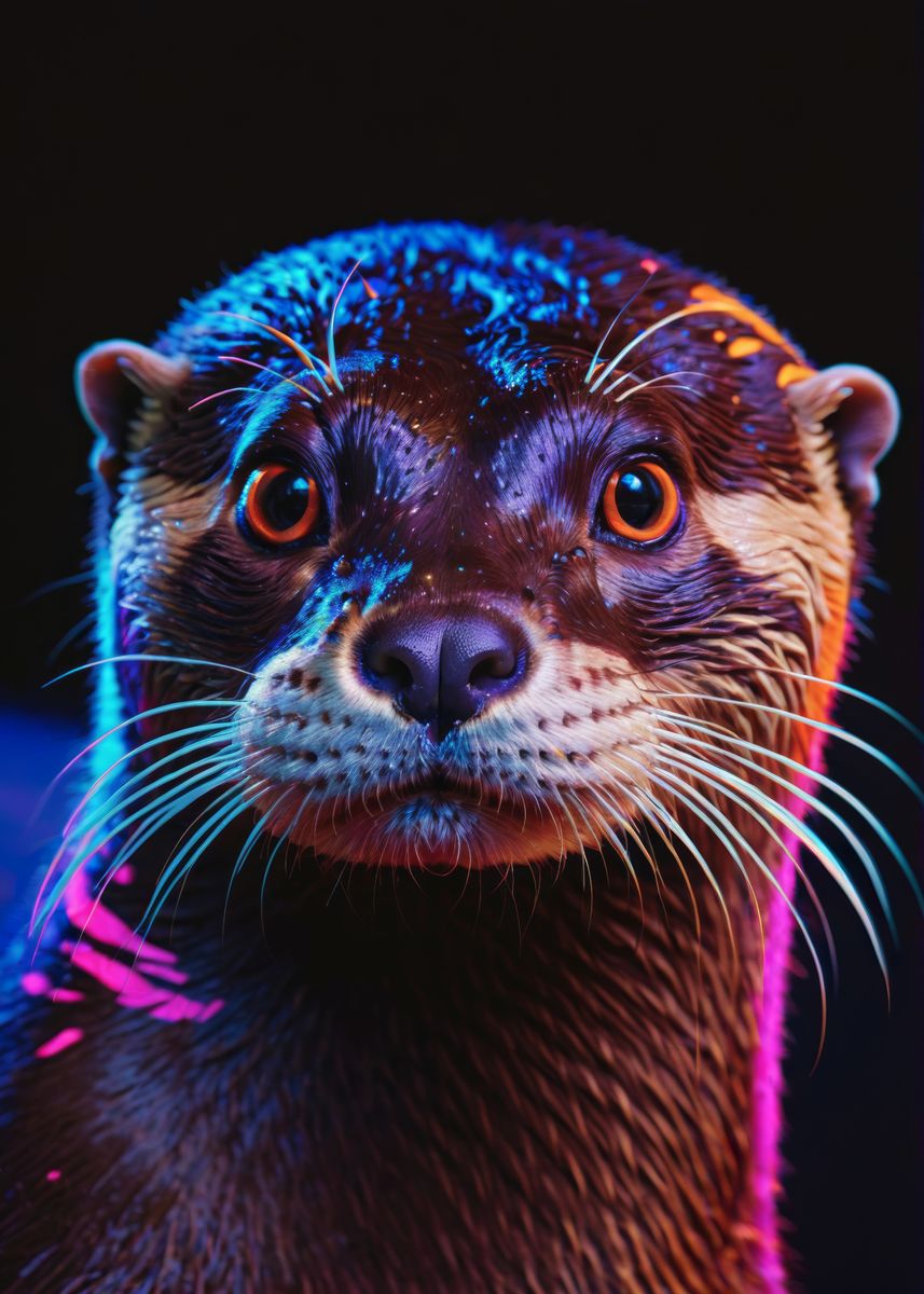 'Neon Blacklight Otter Portrait' Poster, picture, metal print, paint by ...