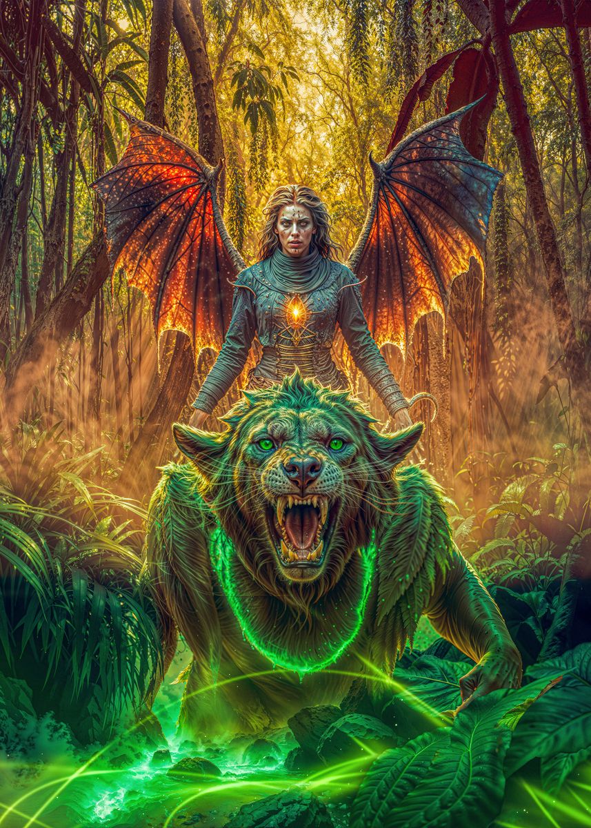 ' Mystic Guardian of the Luminous Beast' Poster, picture, metal print, paint by JEDART | Displate