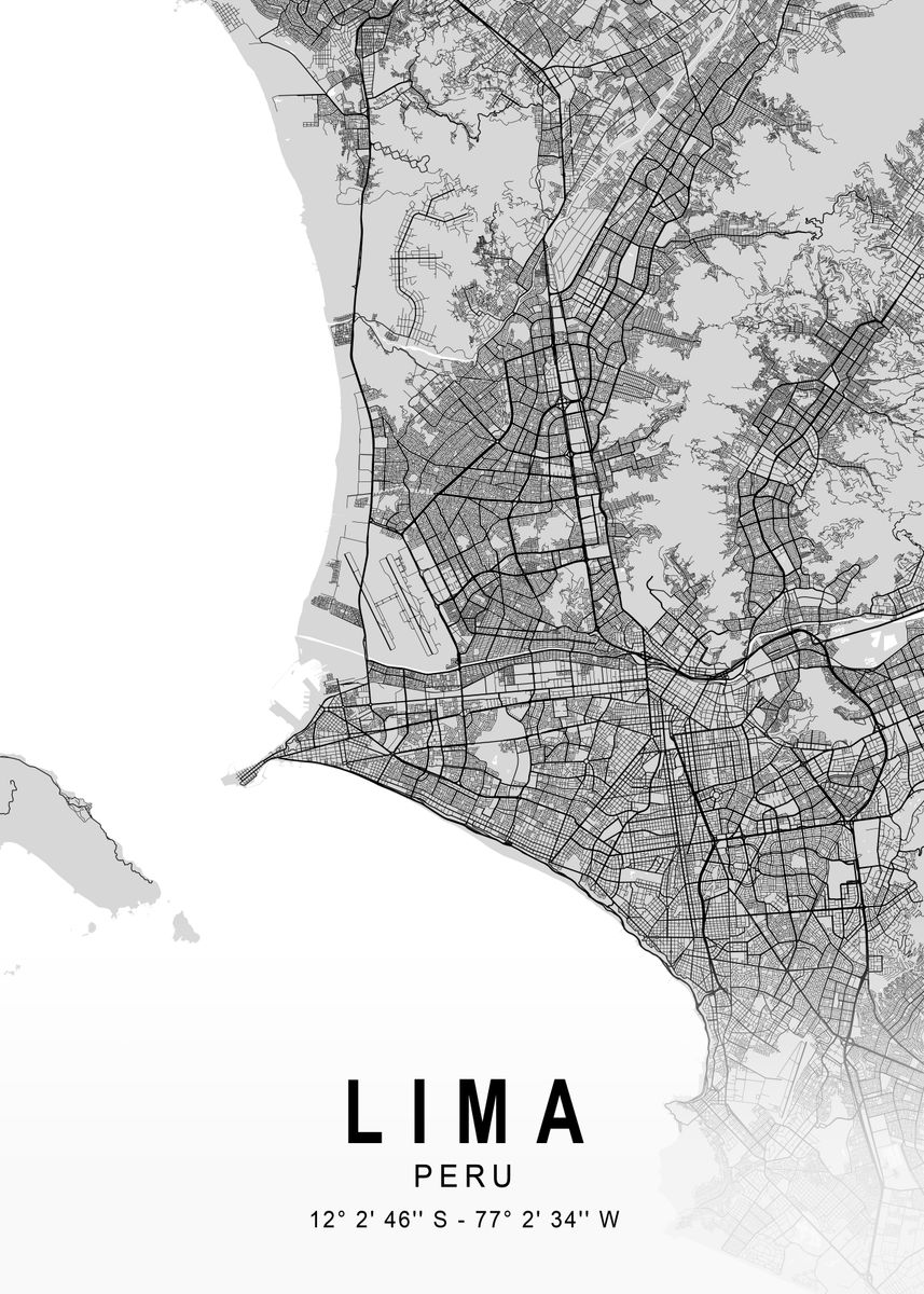 'Lima Light City Map' Poster, picture, metal print, paint by ...