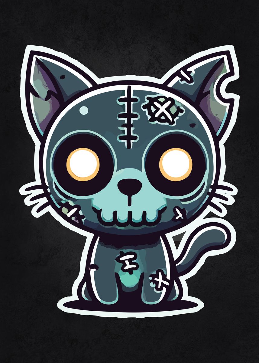 'Zombie Cat Halloween Cartoon' Poster, picture, metal print, paint by ...