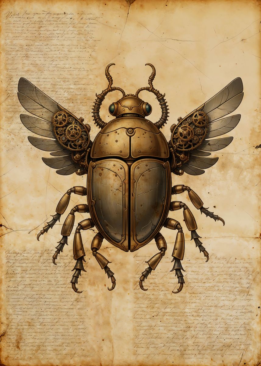 'Steampunk Mechanical Beetle Illustration' Poster, picture, metal print ...