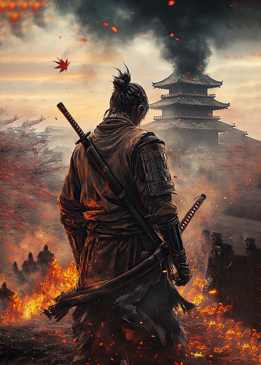 'Samurai in Flames' Poster, picture, metal print, paint by ...
