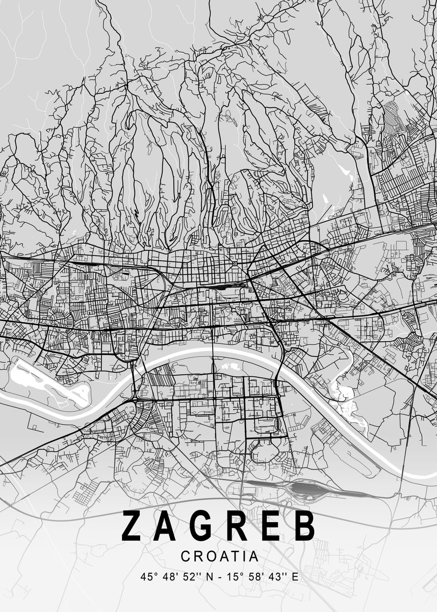 'Zagreb Light City Map' Poster, picture, metal print, paint by ...