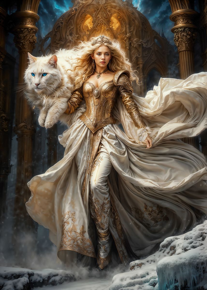 'North Goddess Freya White Cat' Poster, picture, metal print, paint by ...