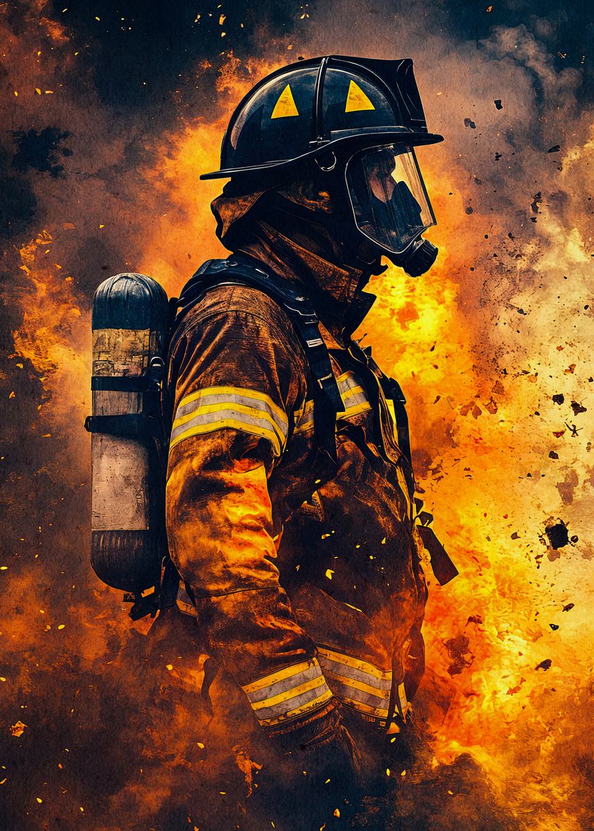 'Firefighter Action' Poster, picture, metal print, paint by Emmeline ...