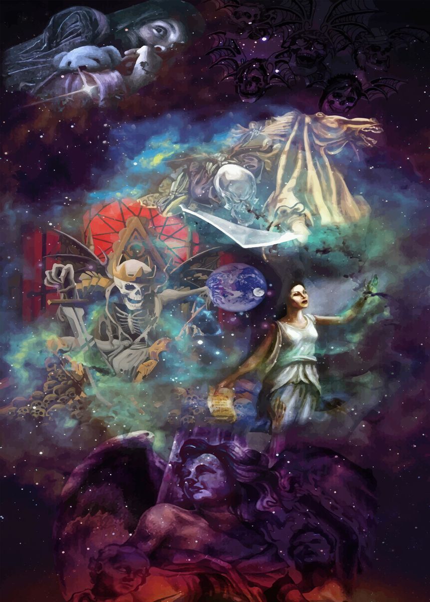 'Cosmic Angels and Skeleton' Poster, picture, metal print, paint by cah ...