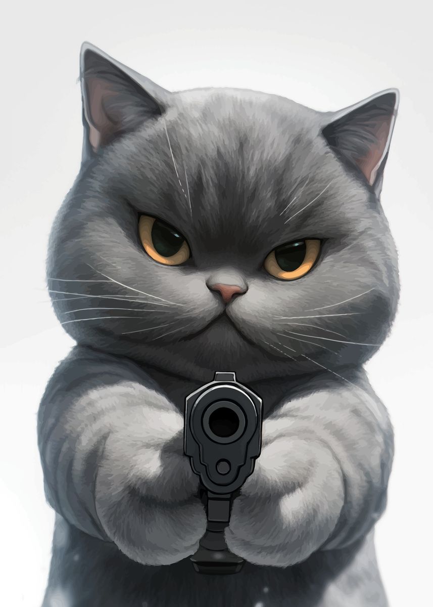 'Angry Cat with Gun' Poster, picture, metal print, paint by DEGUZMAN ...