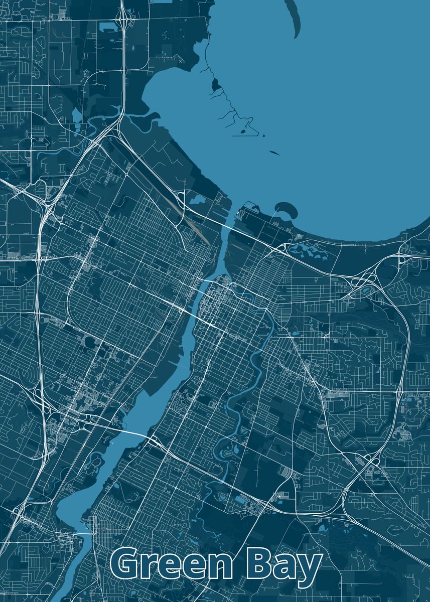 'Green Bay City Map' Poster, picture, metal print, paint by Sam Kal ...