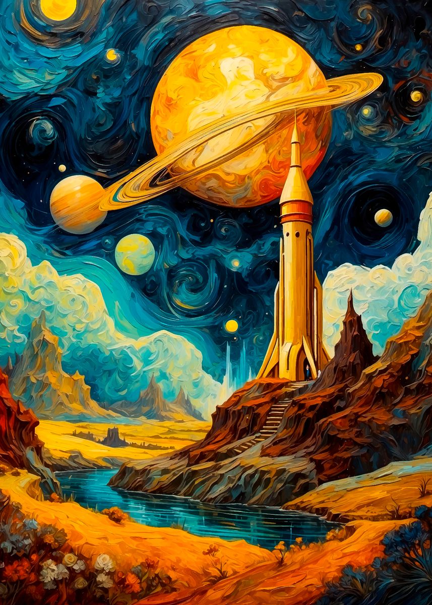 'Space Rocket Landscape' Poster, picture, metal print, paint by James ...