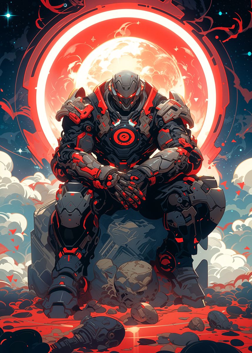 'Mech Warrior in Red' Poster, picture, metal print, paint by SuperNova ...