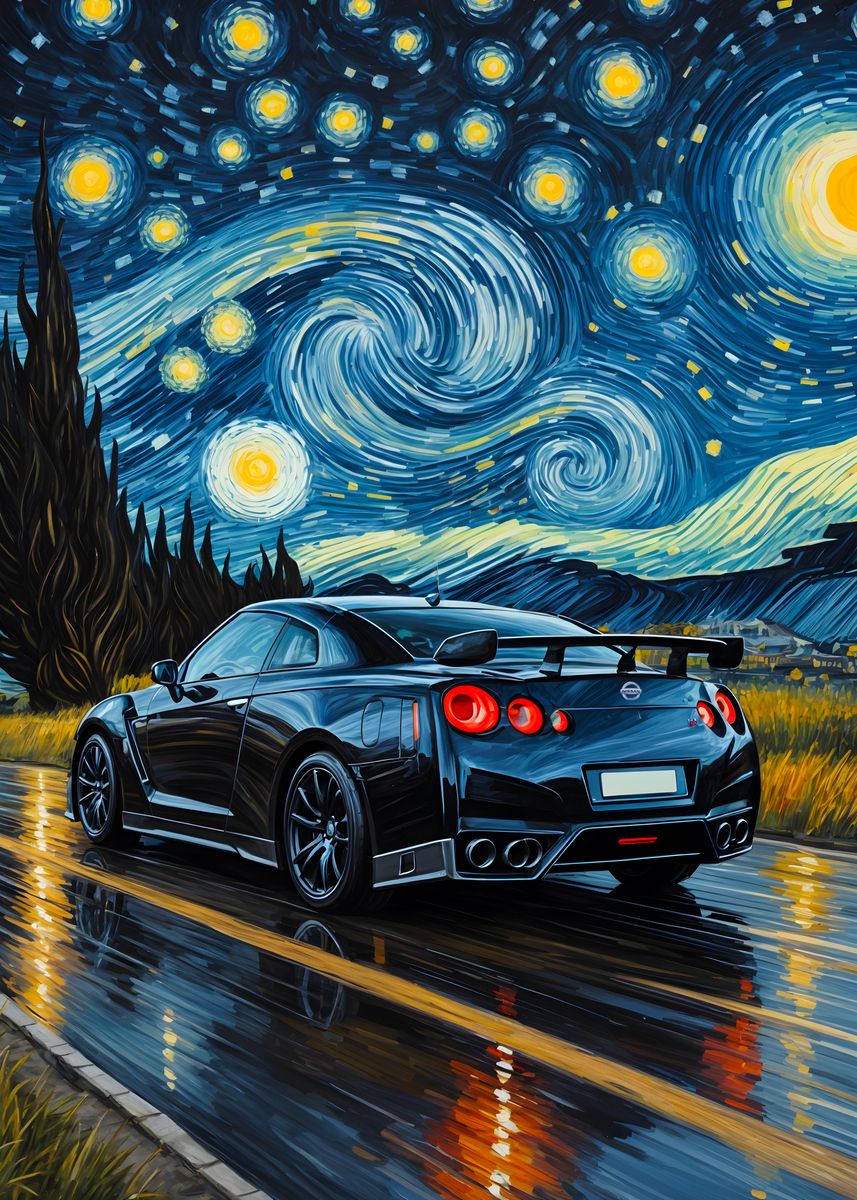 'Nissan GT-R Starry Night' Poster, picture, metal print, paint by ...
