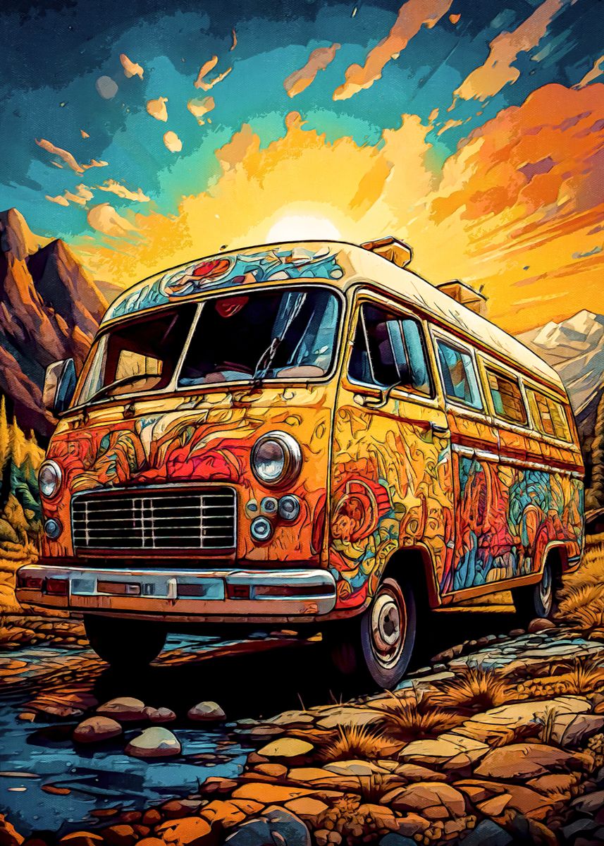 'Psychedelic Van Sunset' Poster, picture, metal print, paint by Johann ...