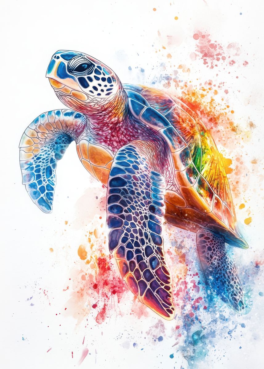 'Colorful Sea Turtle Watercolor' Poster, picture, metal print, paint by ...