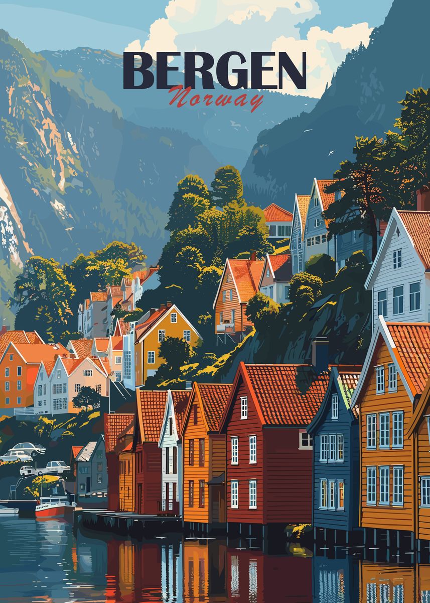 'Bergen, Norway Cityscape' Poster, picture, metal print, paint by Mason ...
