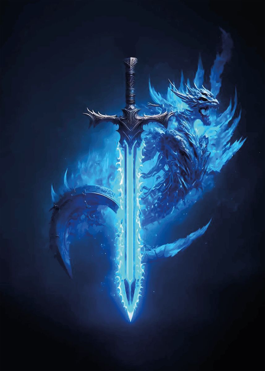 'Blue Flame Sword' Poster, picture, metal print, paint by PIECEE | Displate
