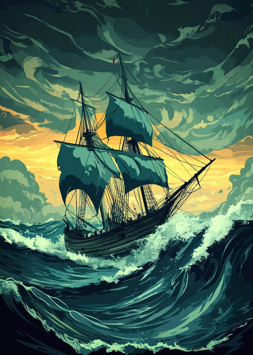 'Sailing Through Storm' Poster, picture, metal print, paint by Alivia ...