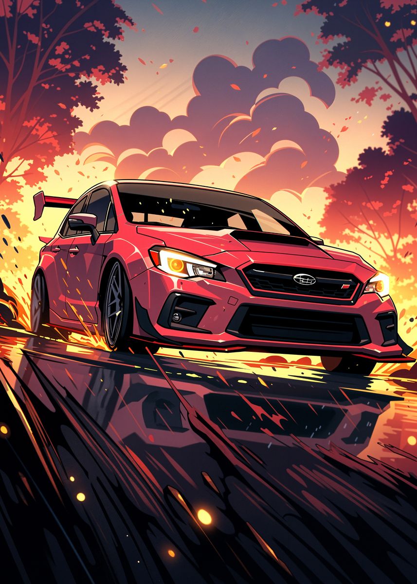 'Red Subaru WRX STI' Poster, picture, metal print, paint by SuperNova ...