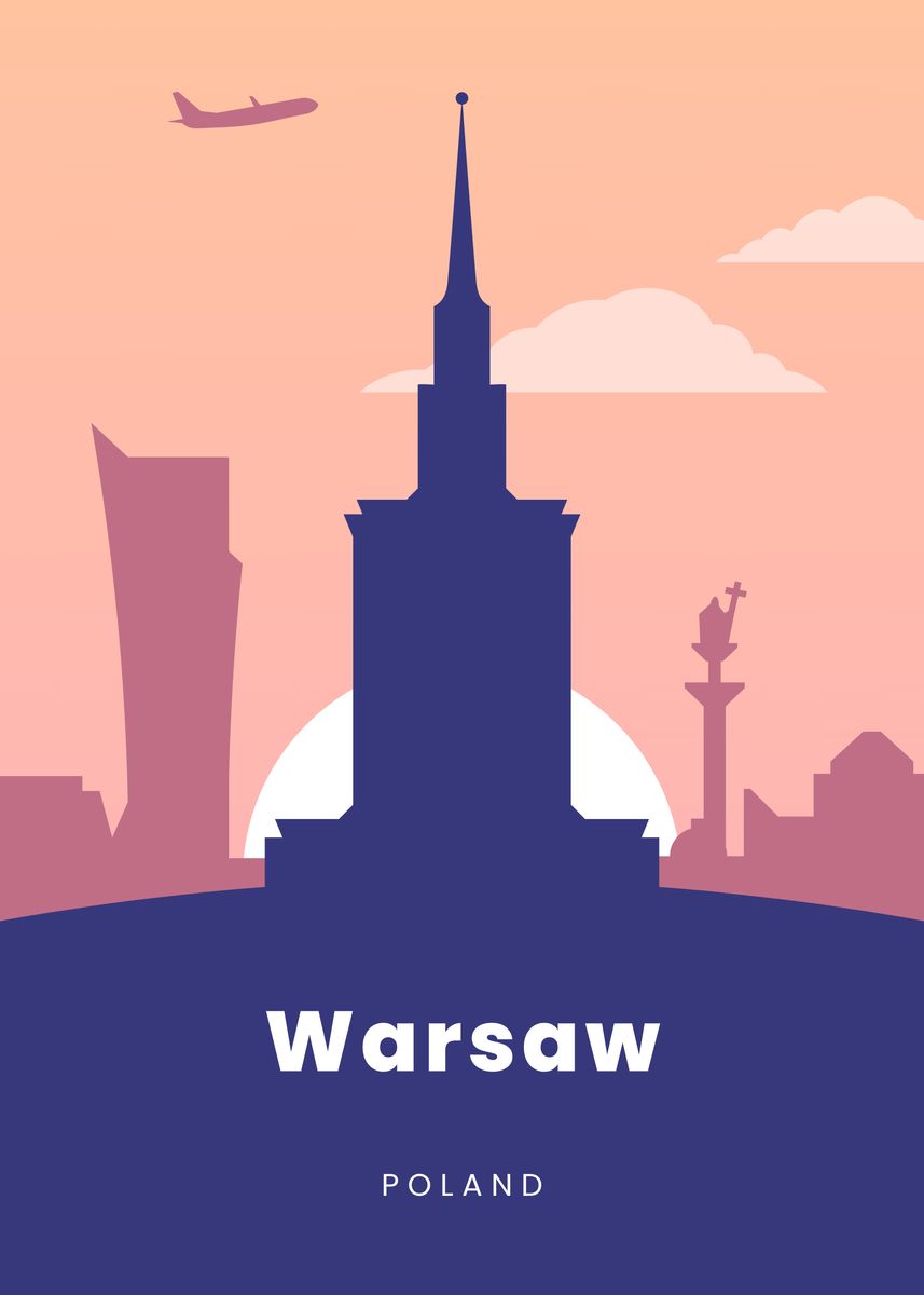 'Warsaw Skyline Illustration' Poster, picture, metal print, paint by ...