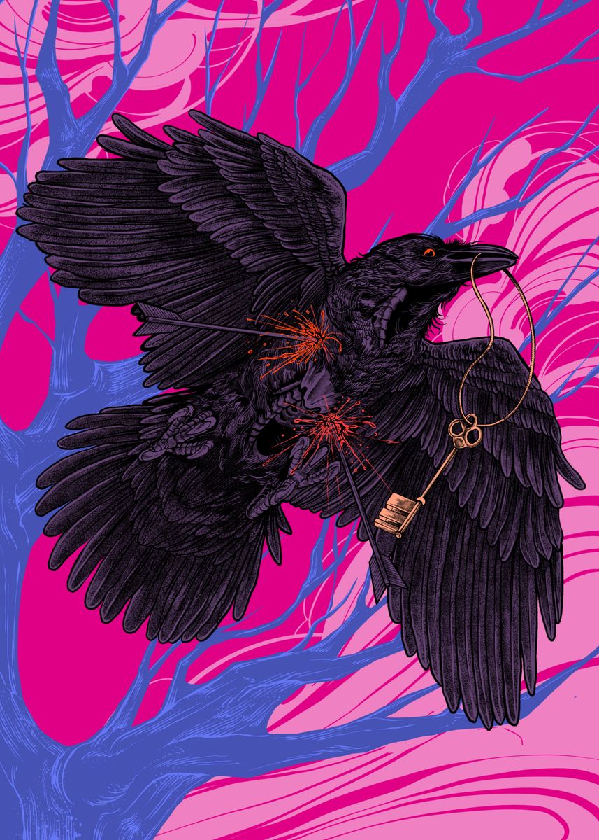 'Hurt : Raven with Key and Arrows' Poster, picture, metal print, paint ...