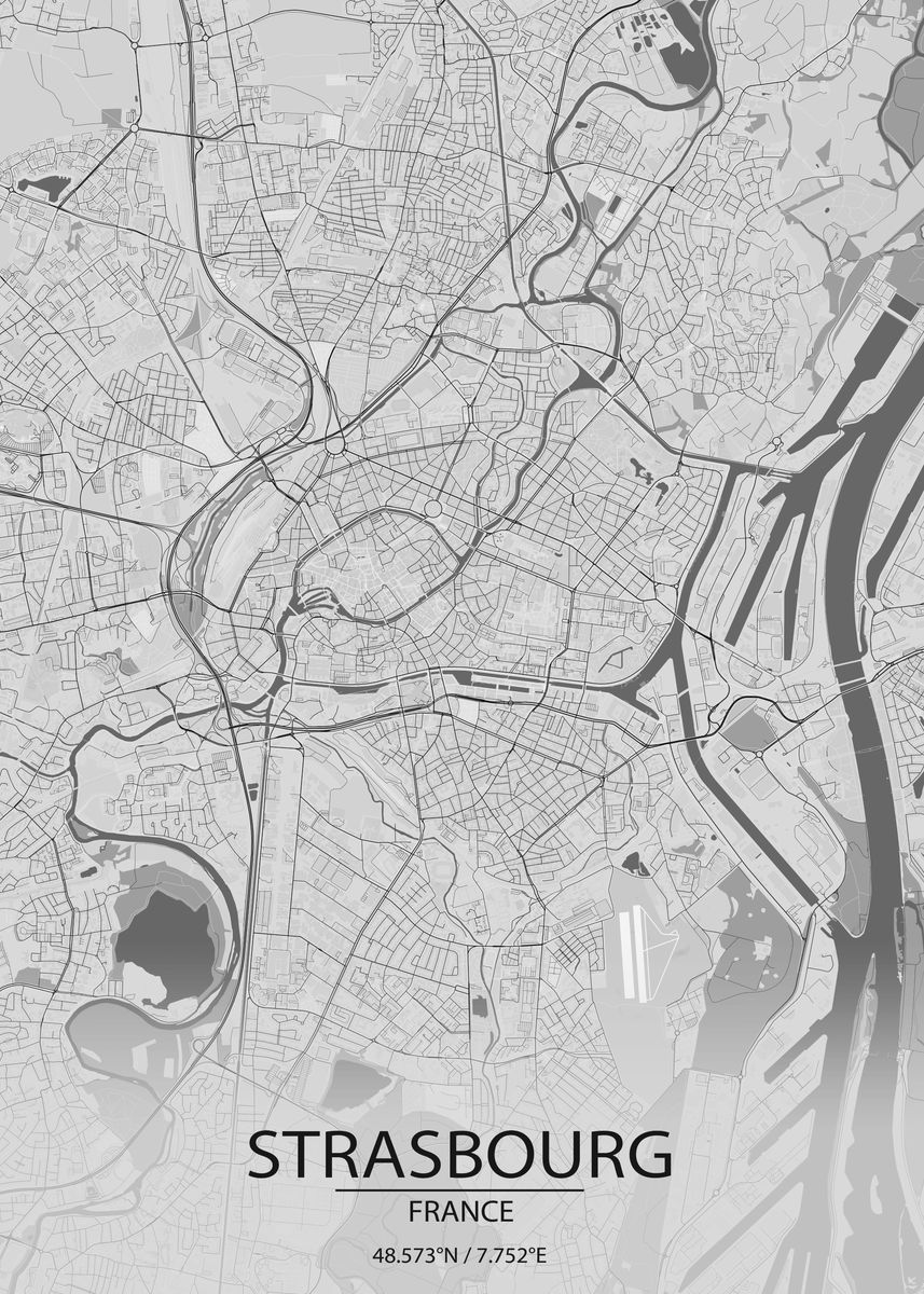 'Strasbourg France Light Grey City Map' Poster, picture, metal print ...