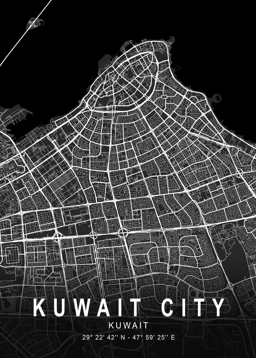 'Kuwait Dark City Map' Poster, picture, metal print, paint by ...