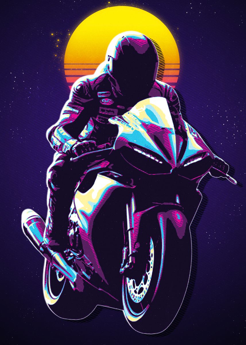 'Retro Motorcycle Rider' Poster, picture, metal print, paint by SOLIK ...