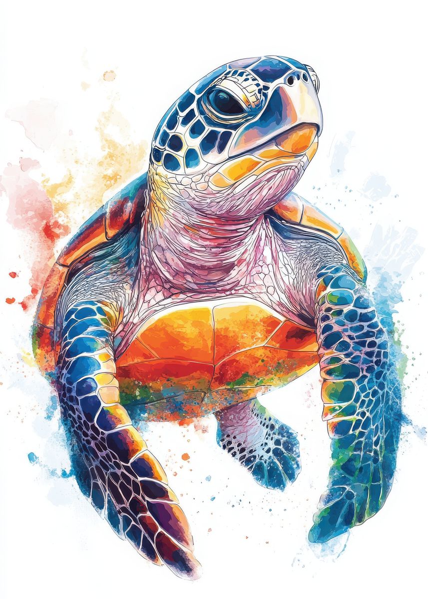 'Colorful Sea Turtle Watercolor' Poster, picture, metal print, paint by ...