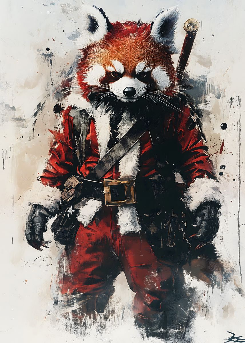 'Red Panda Santa Claus' Poster, picture, metal print, paint by Iasaa ...